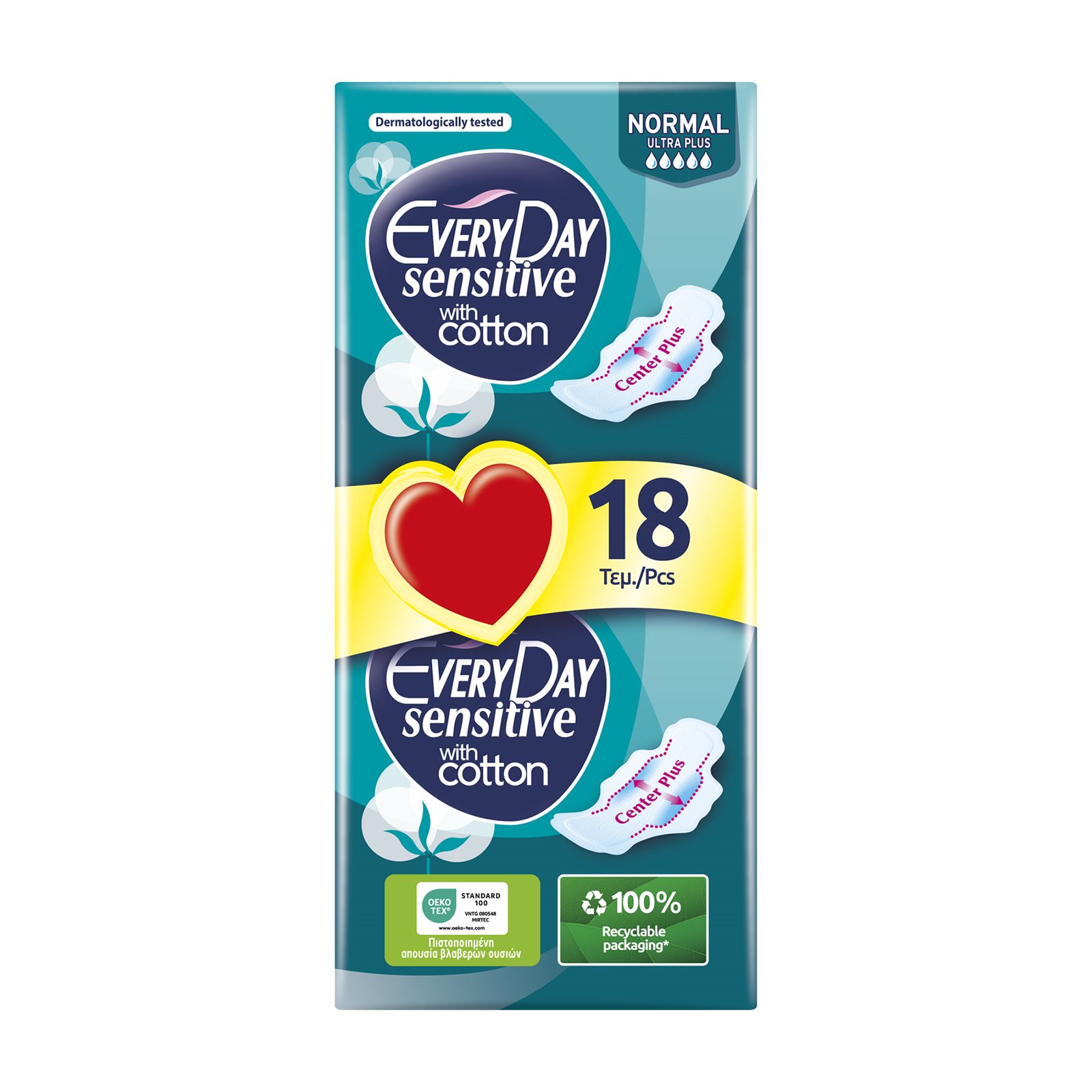 EVERYDAY Sensitive Cotton Σερβιέτες Ultra Plus Normal 18τεμ | ΣΚΛΑΒΕΝΙΤΗΣ