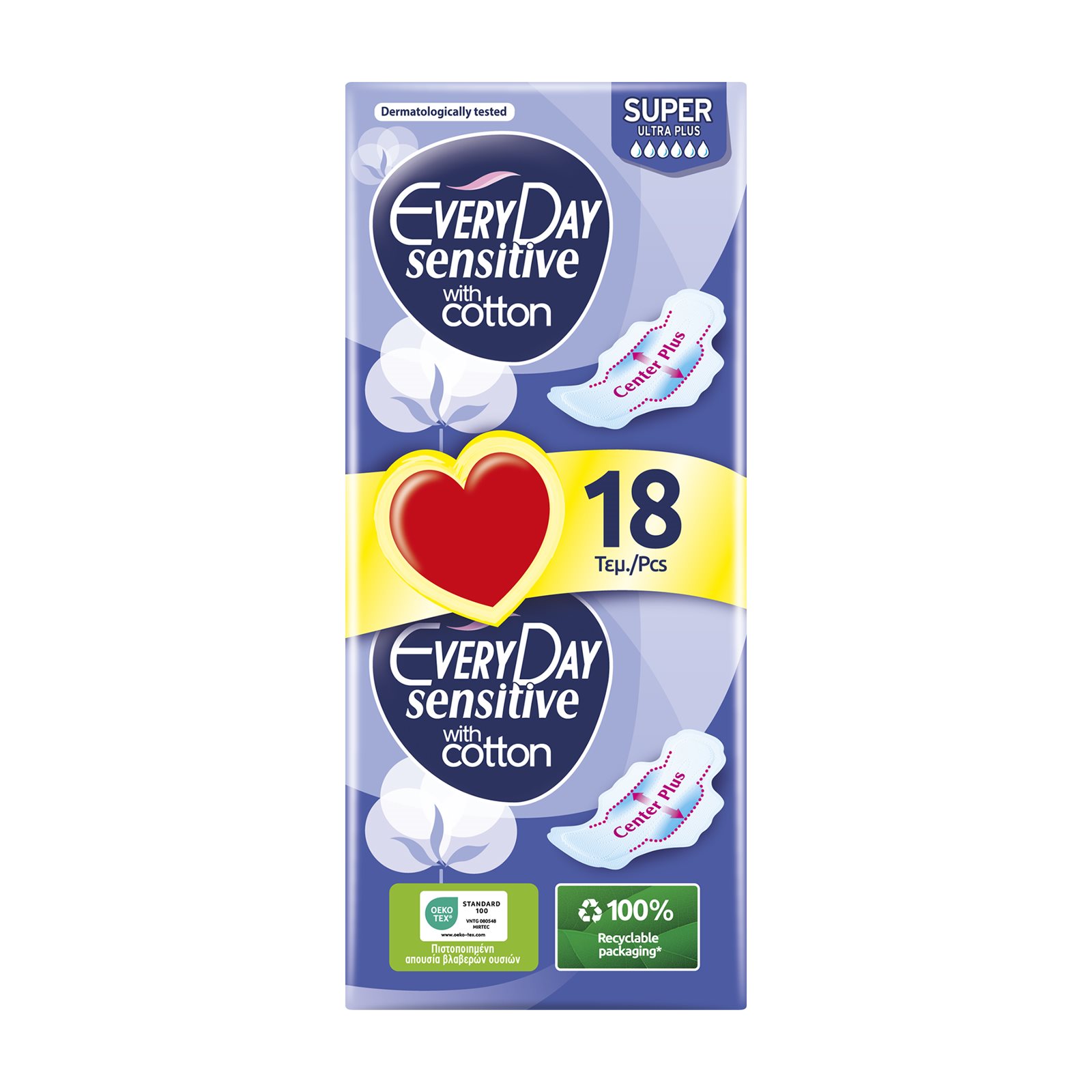 EVERYDAY Sensitive Cotton Σερβιέτες Ultra Plus Super 18τεμ | ΣΚΛΑΒΕΝΙΤΗΣ