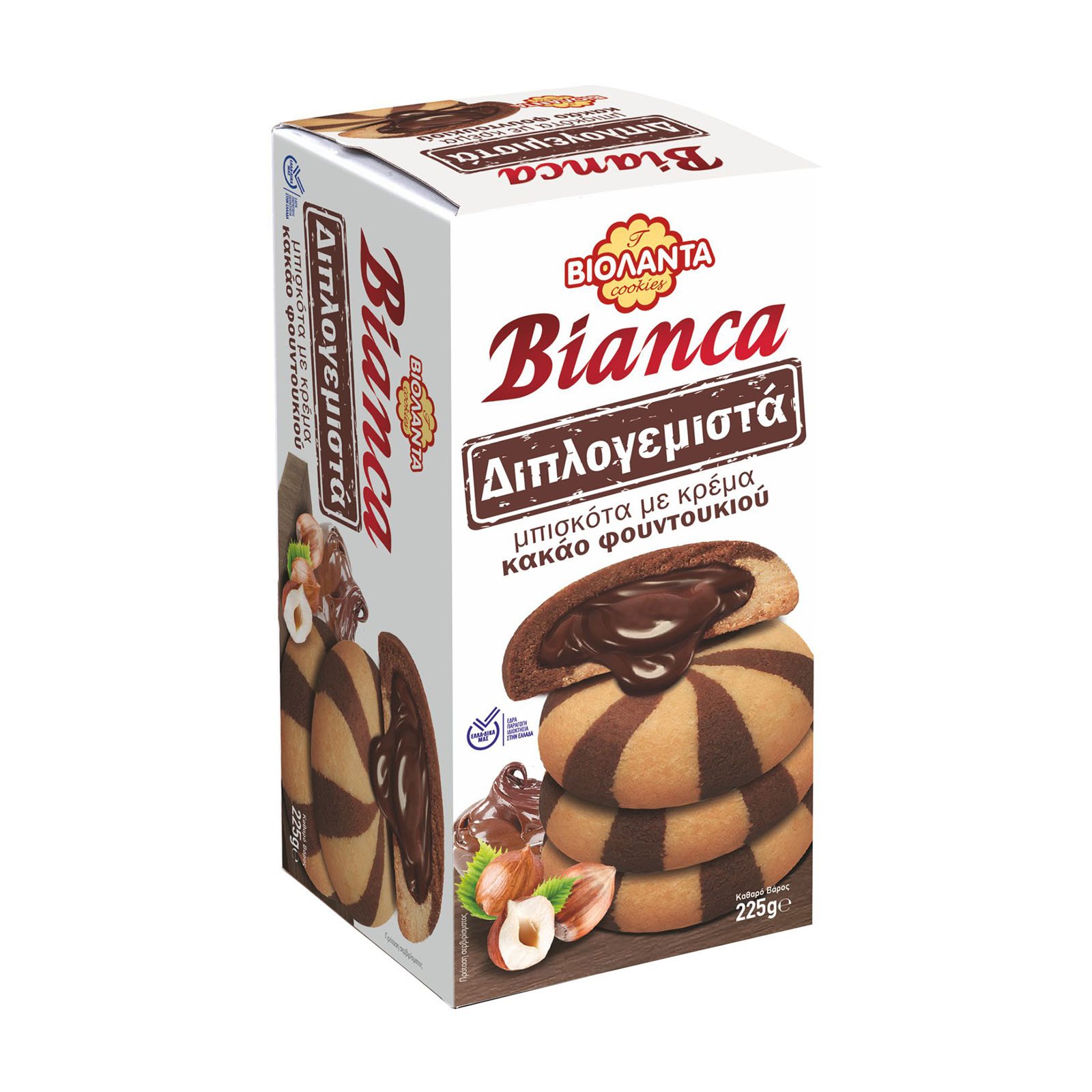 ΒΙΟΛΑΝΤΑ Bianca Μπισκότα Διπλογεμιστά με Κρέμα Κακάο Φουντουκιού 225g ...