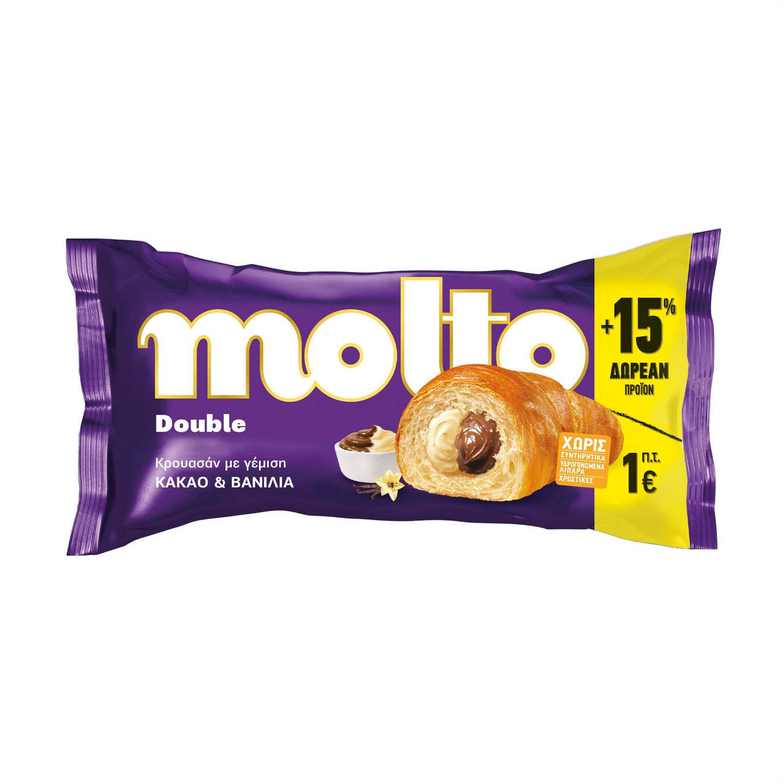 MOLTO Double Κρουασάν με γέμιση Κακάο & Βανίλια 80g +15% Δωρεάν Προϊόν ...