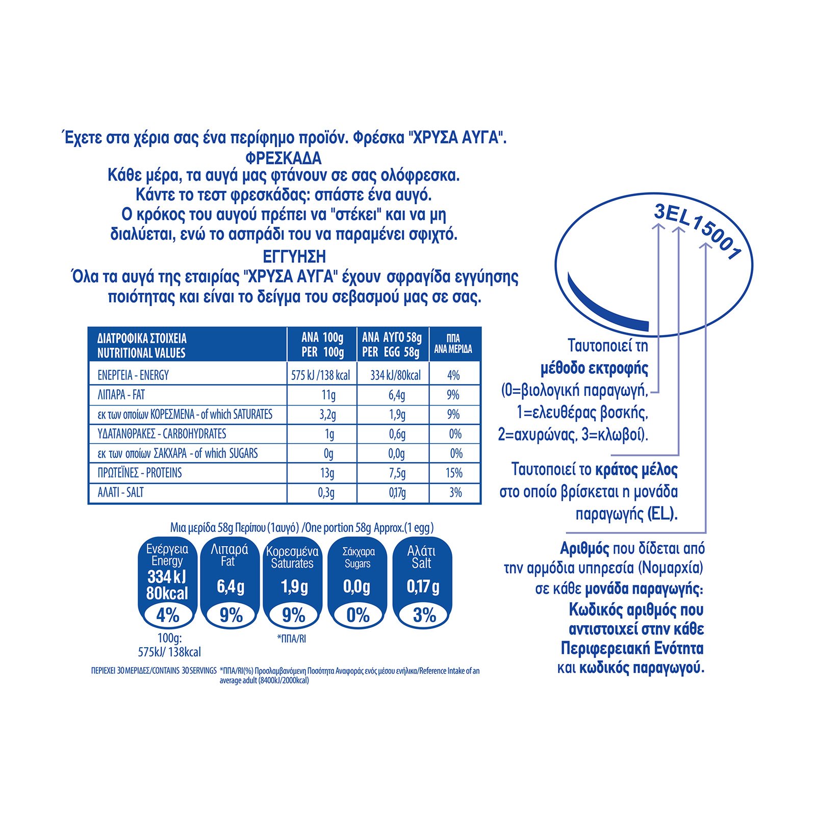 Αυγά ΧΡΥΣΑ ΑΥΓΑ Μεσαία 30τεμ 53-63g | ΣΚΛΑΒΕΝΙΤΗΣ