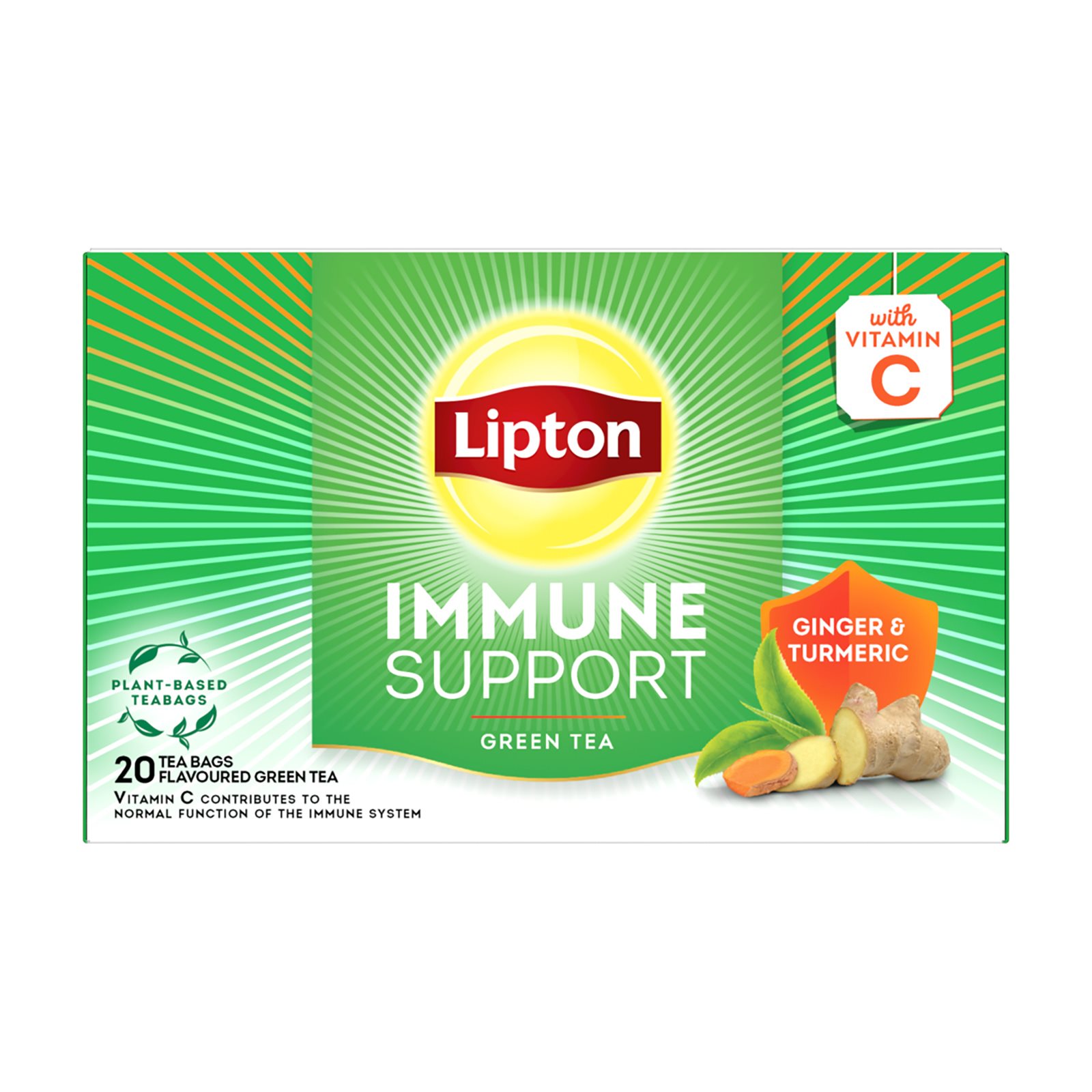 LIPTON Immune Support Πράσινο Τσάι Τζίντζερ & Κουρκουμάς 20 φακελάκια ...