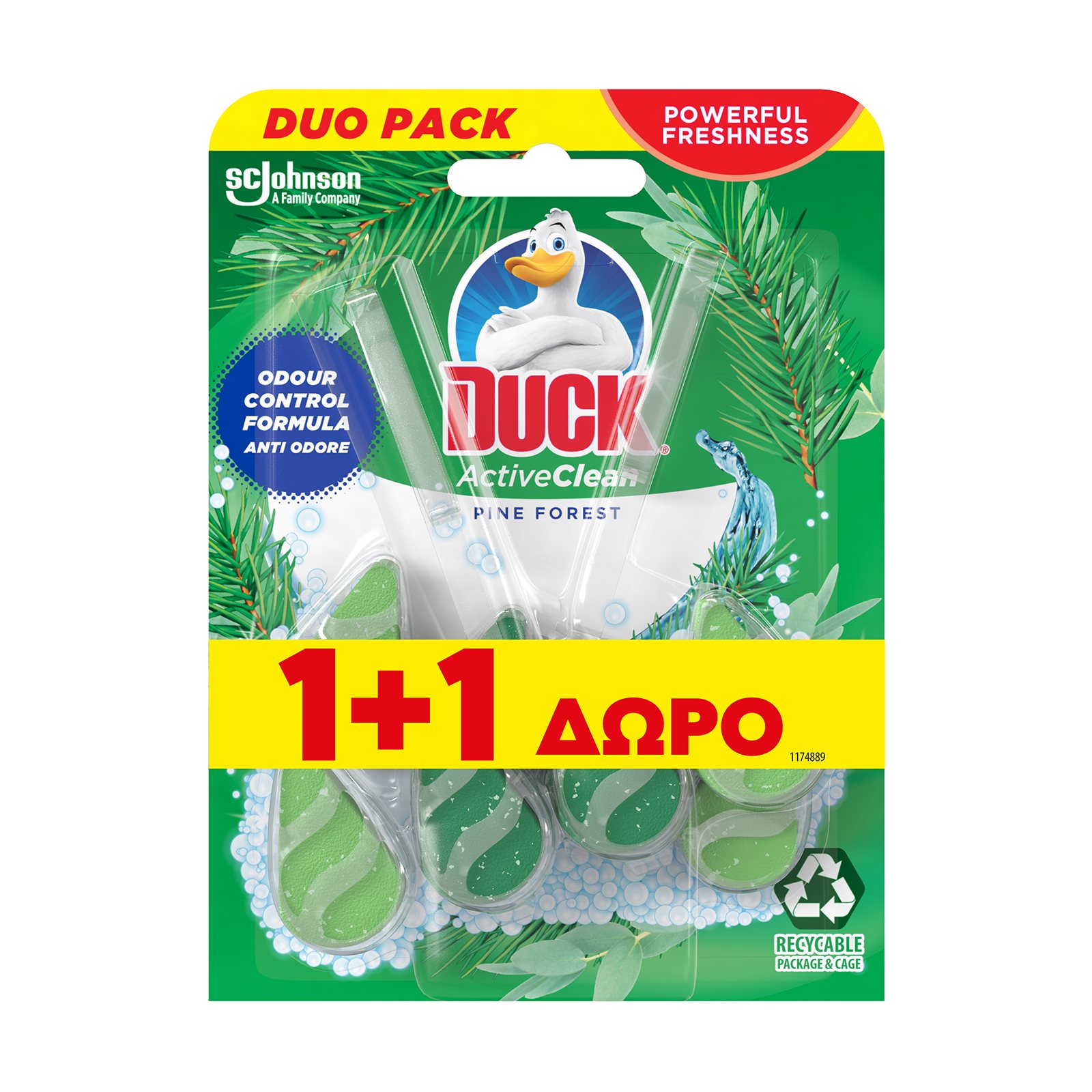 DUCK Active Clean Block Λεκάνης Τουαλέτας Pine Forest 38,6g +1 Δώρο ...