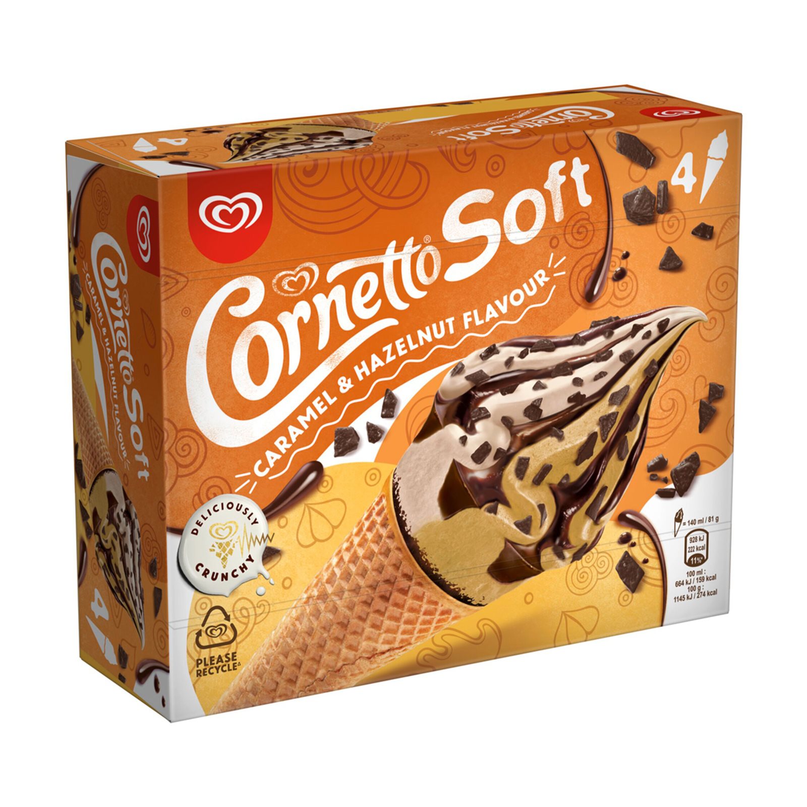 CORNETTO Soft Παγωτό Πύραυλος Caramel & Hazelnut 4τεμ 324g (560ml ...