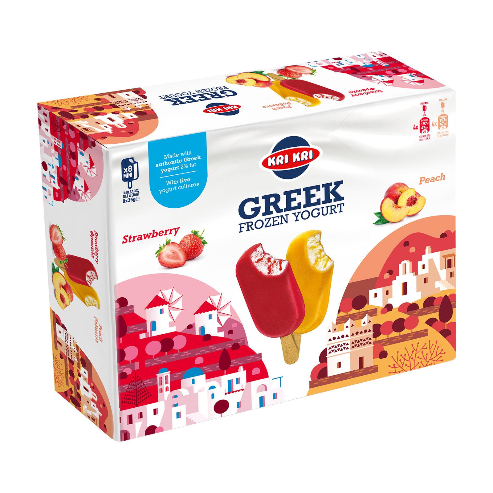 ΚΡΙ ΚΡΙ Greek Frozen Yogurt Παγωτό Ξυλάκι Strawberry Peach 8τεμ 280gr ...